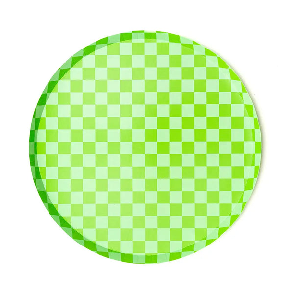 PLATES SMALL - GREEN CHECK IT LIMELIGHT - Bon + Co. Party Studio Inc.