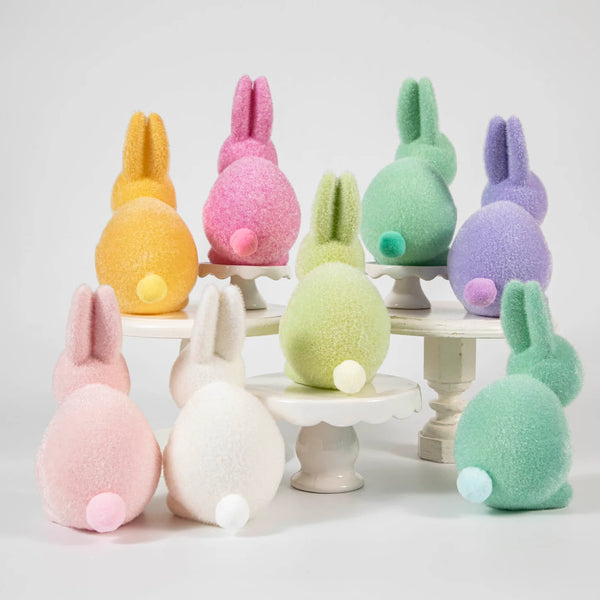 FLOCKED BUNNY - MEDIUM SEATED WITH TAIL - Bon + Co. Party Studio Inc.